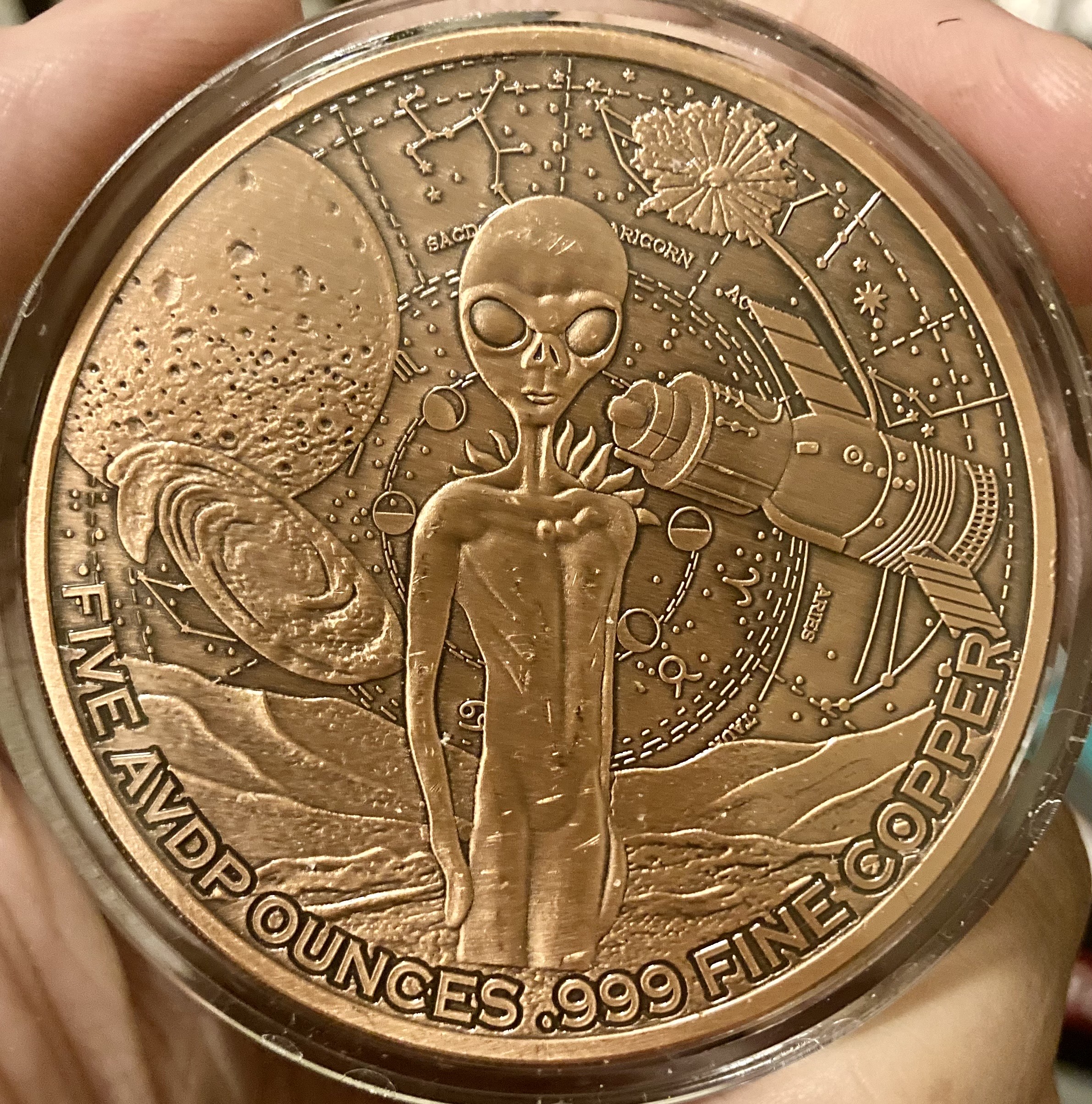 5 oz Antiqued Alien Copper Round | PeerMetals